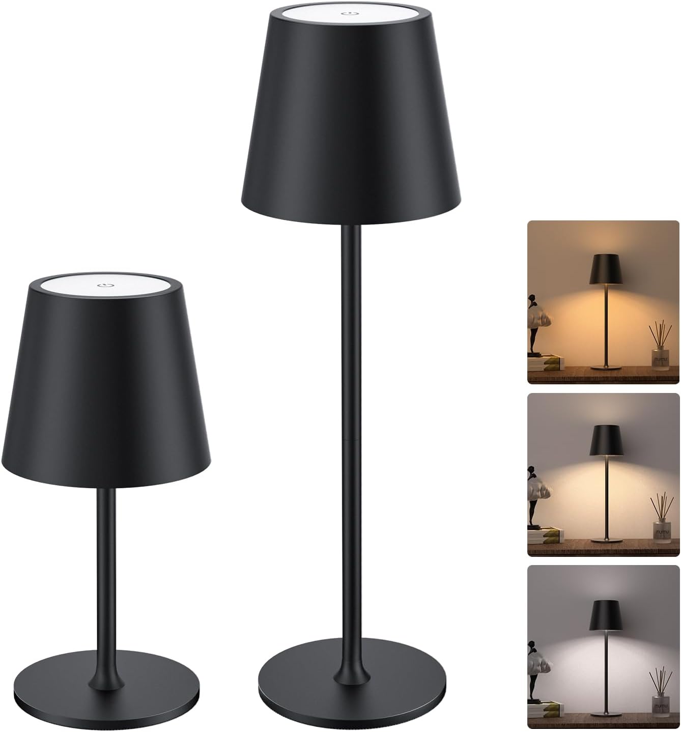 JALVDE Battery Powered Table Lamps, Pack of 2 Rechargeable LED Cordless ...