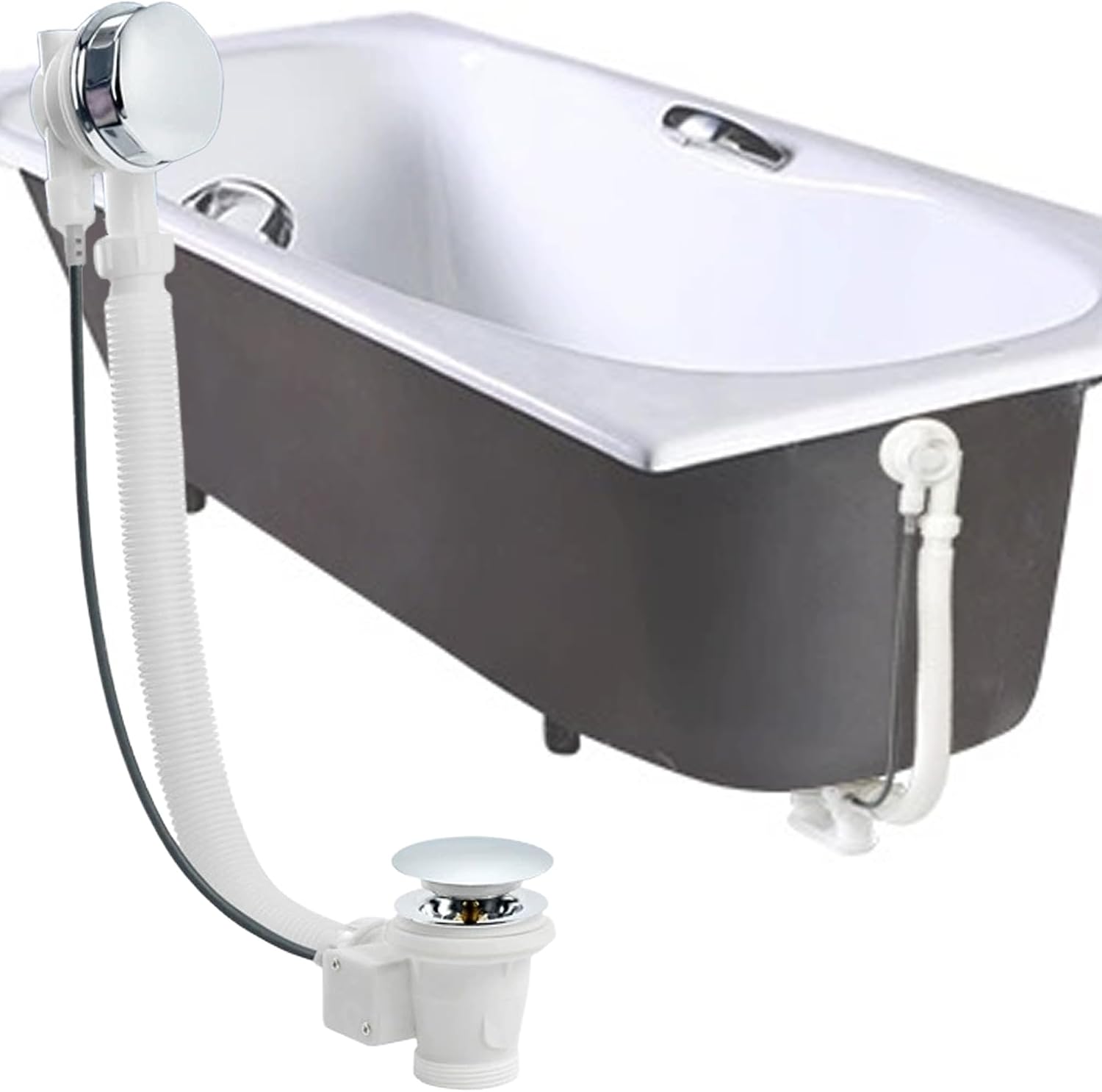 QSLKI G1 1/2" Bath Waste and Overflow Kit, 48 cm, Plastic Bath Waste ...