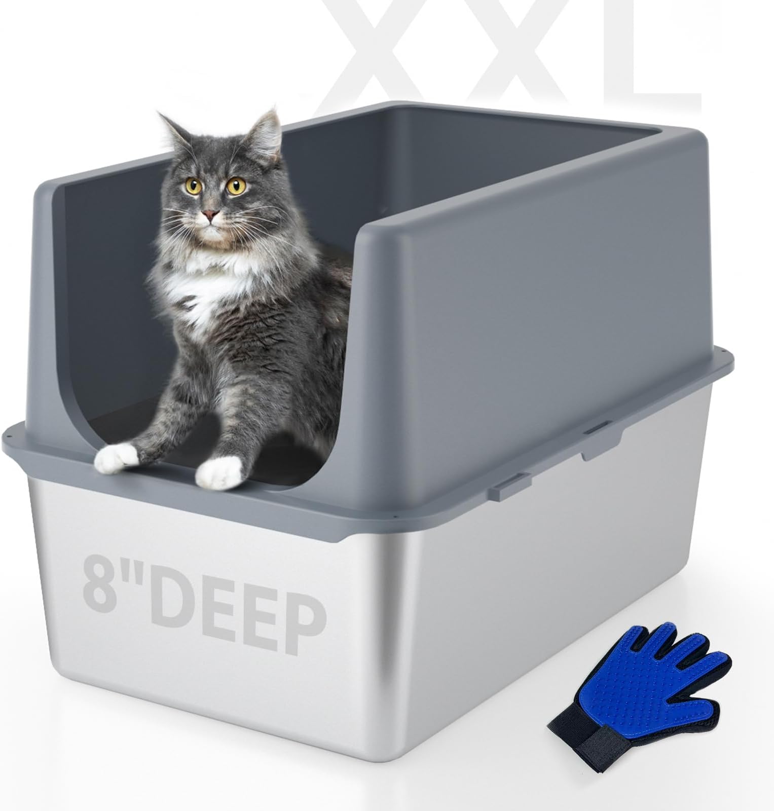 Amazon.com : Booche High-Sided Stainless Steel Cat Litter Box,Stainless ...