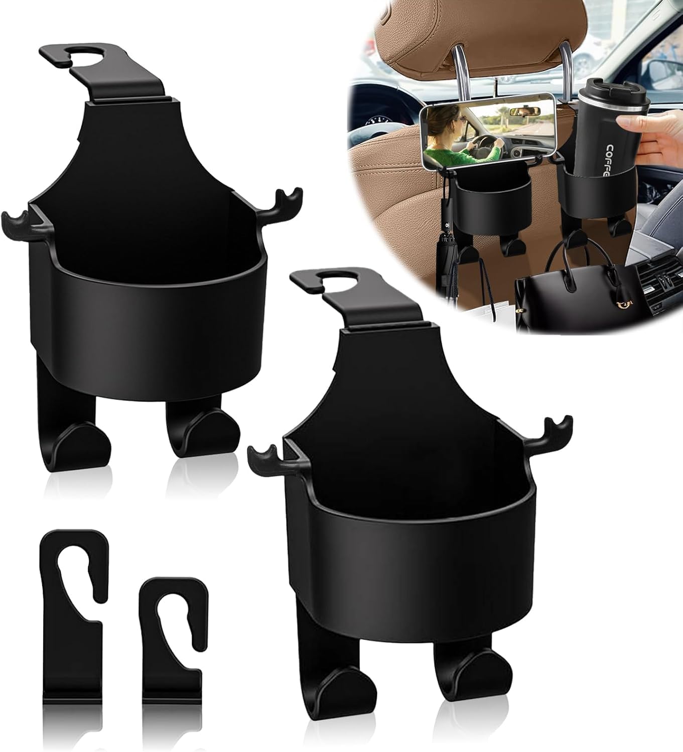 Amazon.com: 2 Headrest Cup Holder for Back Seat, Multifunctional Car ...