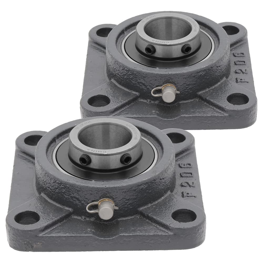[2-Pack] UCF206-18 - 4-Bolt Flange-Mount Ball Bearing Unit, Insert Bearing UC206-18, Cast Iron ...