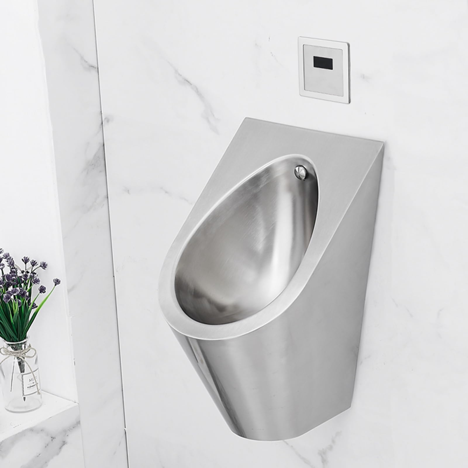 Amazon | 304ステンレススチール製小便器、自動感知壁掛け小便器 男性用大人用小便器 浴室トイレ 尿ダイバーター、家族、ホテル、学校、公共の浴室トイレ小便器、取り付け簡単(Silver ...