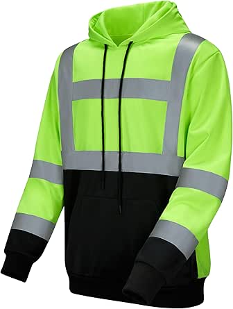 Amazon.com: Ousafeve Men's ANSI Class 3 High Visibility Reflective Safety Hi Vis Hoodie Pullover ...