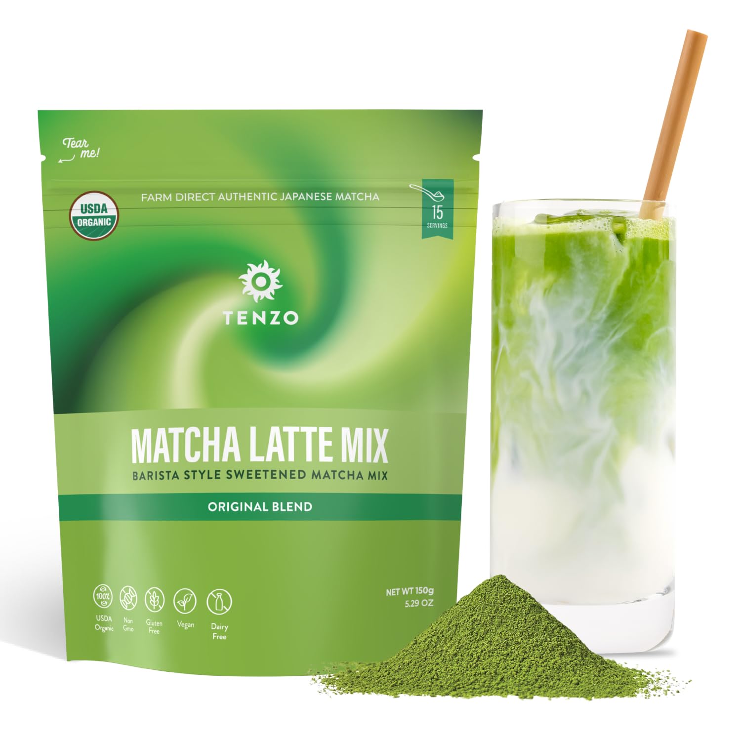 Buy Tenzo Matcha Green Tea Powder, Cafe Sweetened Matcha Latte Green ...