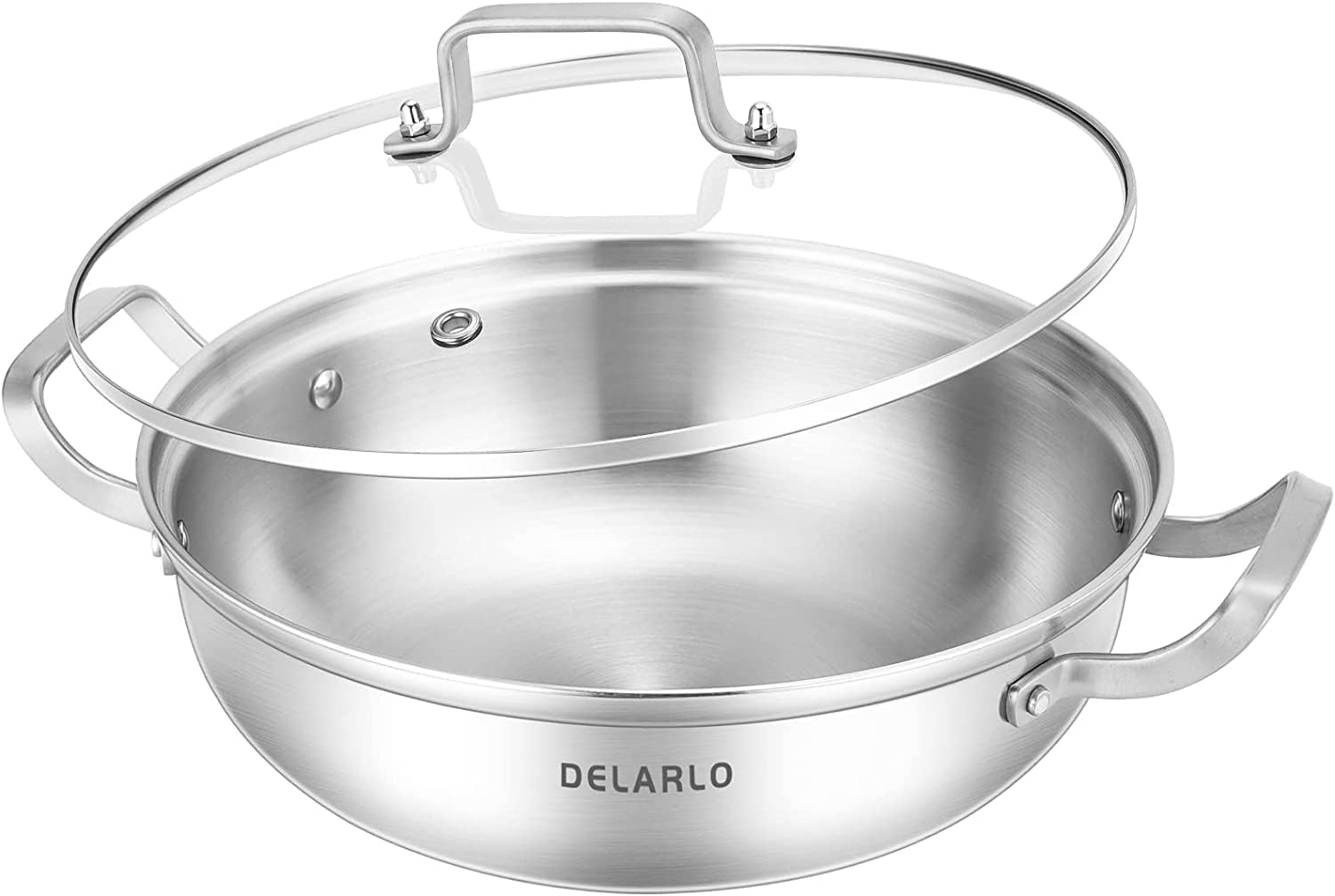 Amazon.com: Delarlo Tri-Ply Stainless Steel 13 inch Everyday Pan with Glass Lid, Deep Saute Pan ...