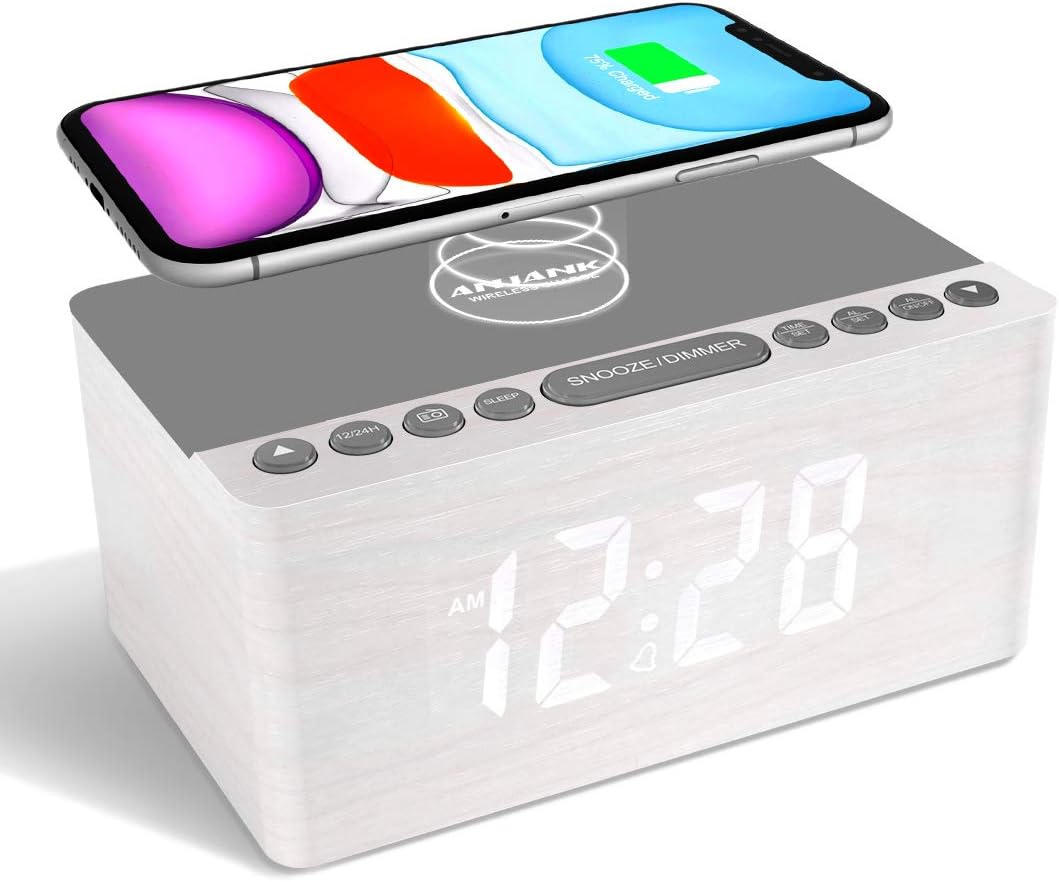 Amazon.com: ANJANK Digital LED Alarm Clock FM Radio, Fast Wireless ...