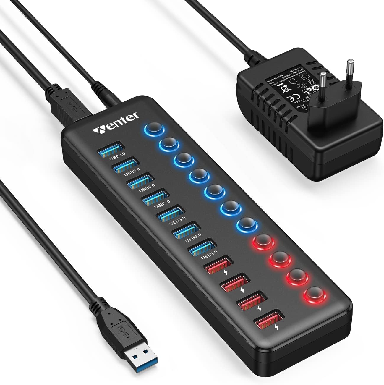Amazon Basics - USB-Hub, USB-A 3.1 Hub mit 10 Anschlüssen und ...