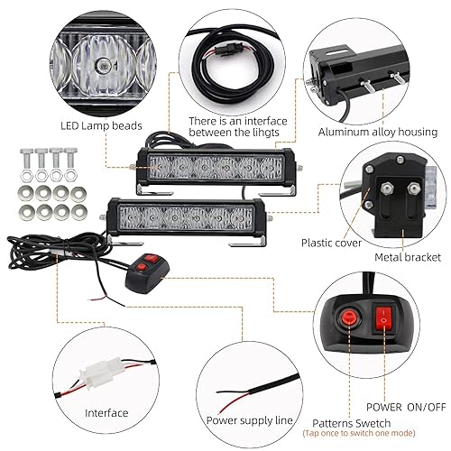 Snapklik.com : LED Emergency Strobe Lights Bar 2Pcs Red Blue Change ...