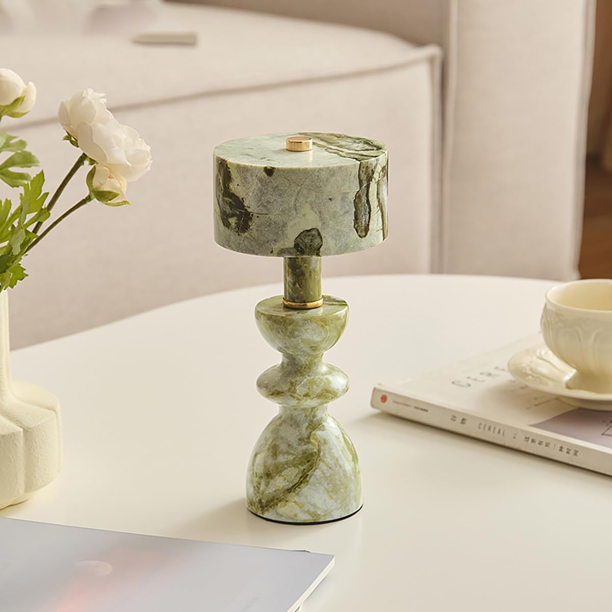 MIXL-Green Jade Marble Touch Lamp,Art Deco Table Light,Nordic Style ...