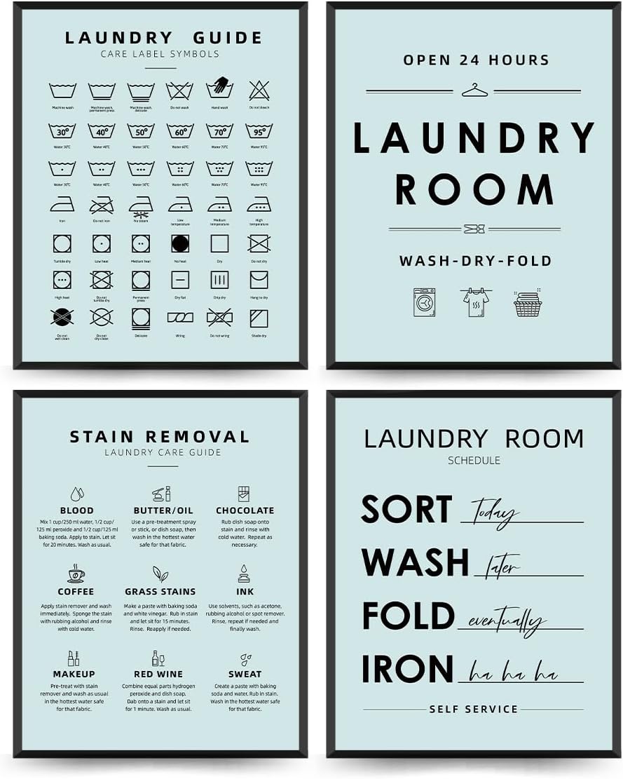 Amazon.com: PLKMK Laundry Room Wall Art Print Set of 4 - Laundry ...