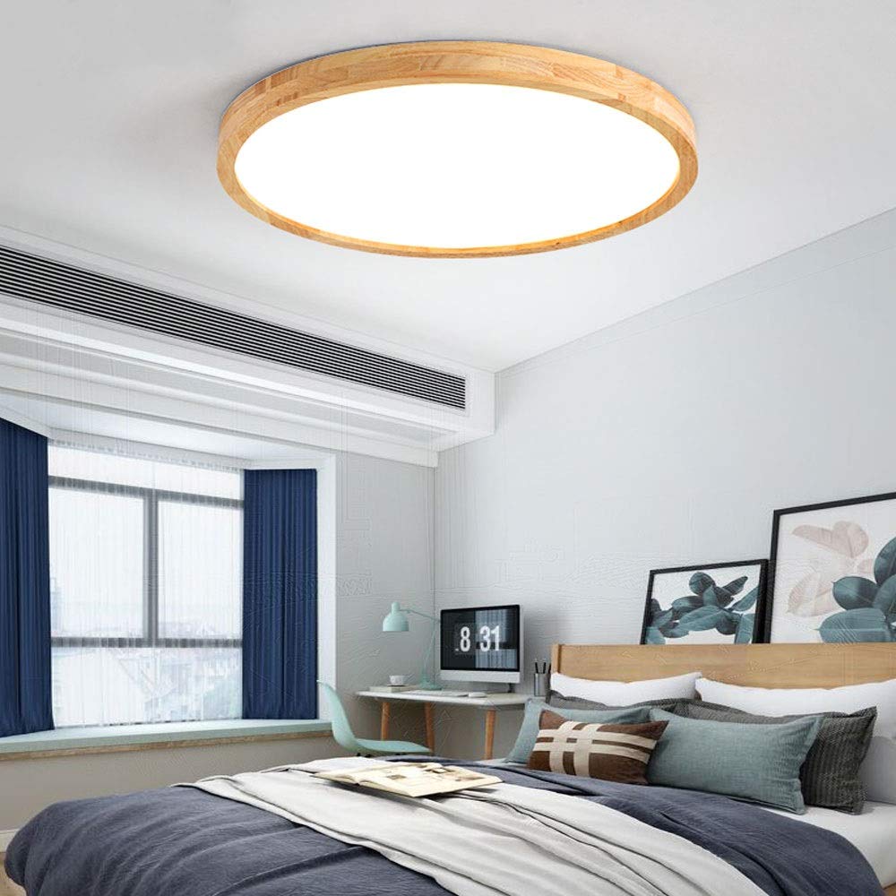 Round Wood Slab Lamp 360° Rotatable Wooden LED Round Wall Lamp