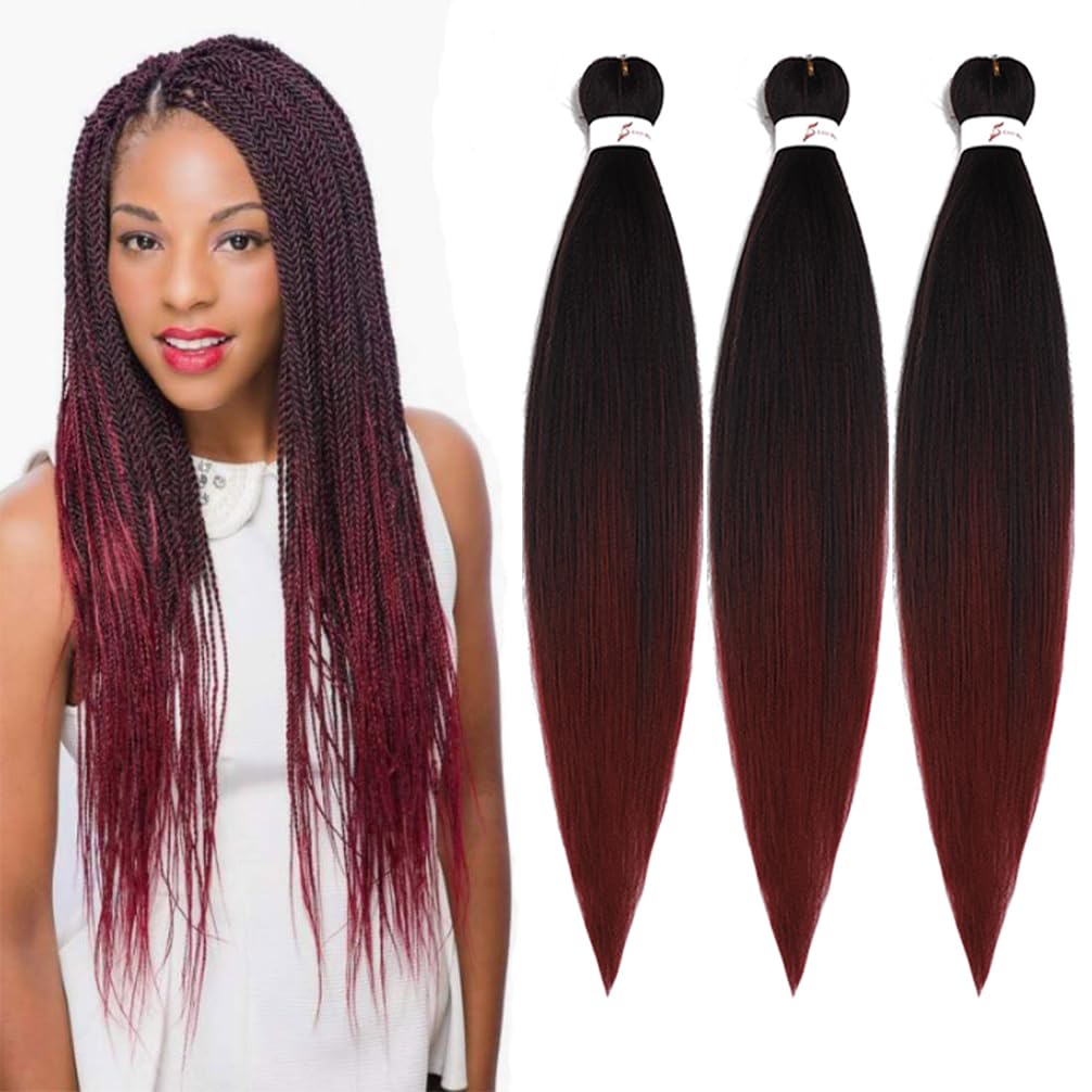 Amazon.com : BALINGHAIR Ombre Black to Burgundy Braiding Hair Pre ...