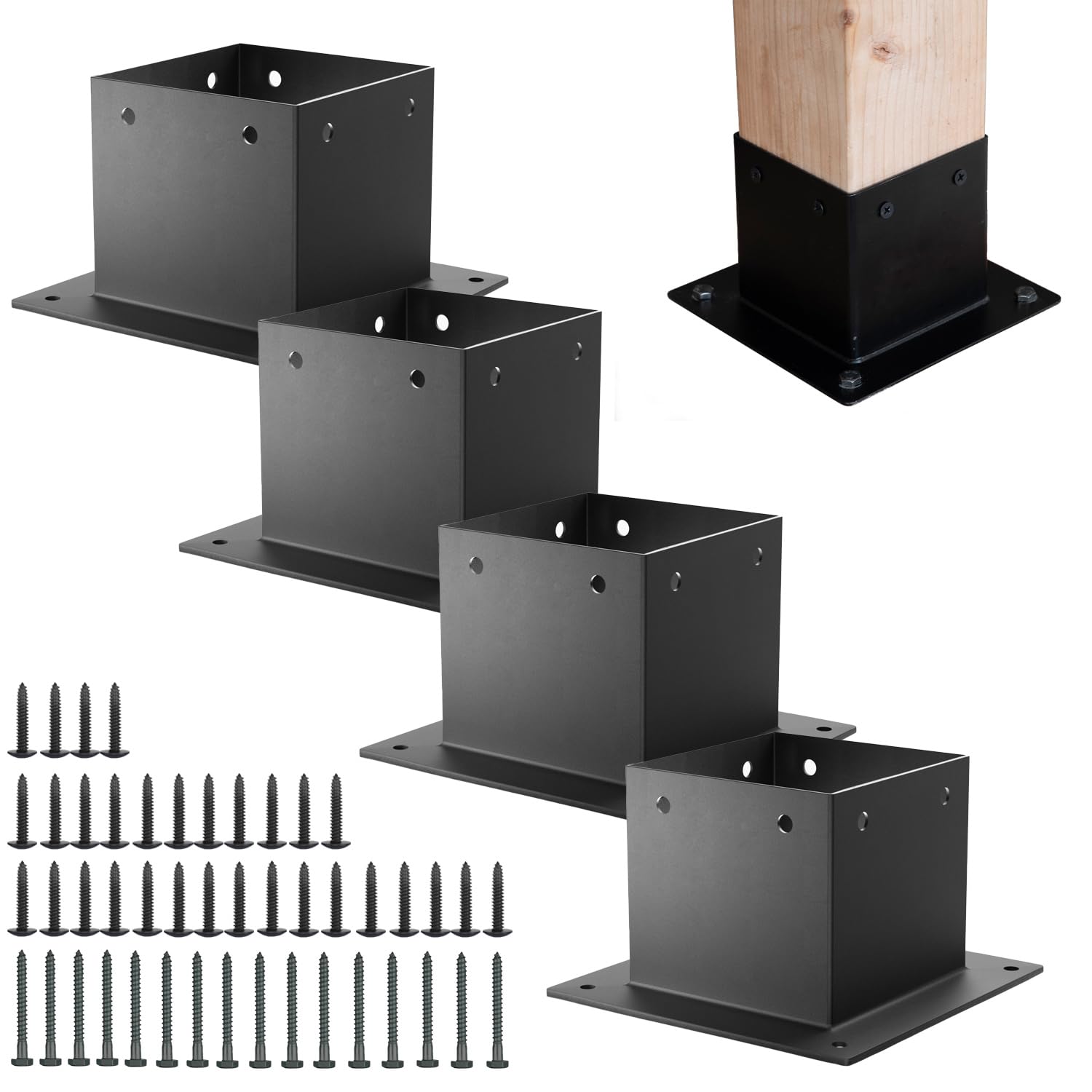 4x4 Post Base 4pcs | Internal 3.5"X3.5"| 13ga Thick 4x4 Post Anchor ...