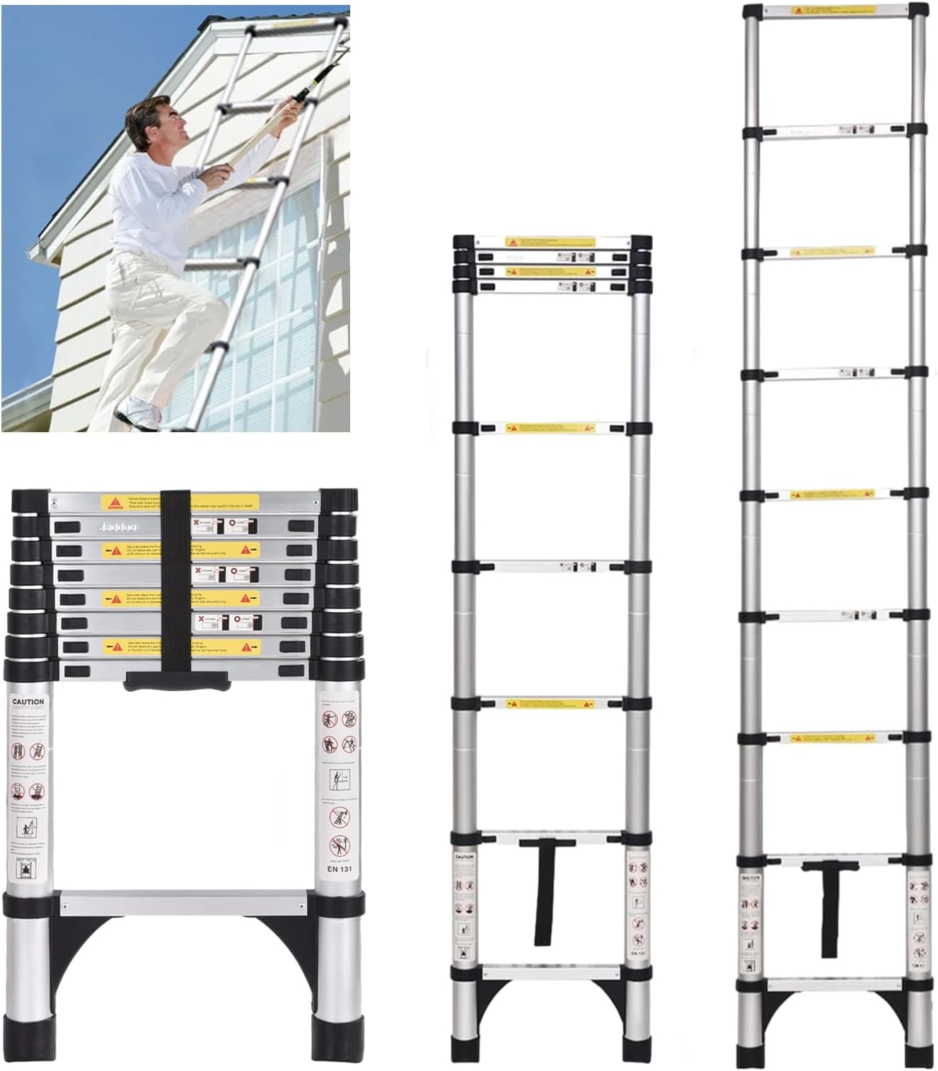 BOCOM 8.5 FT Aluminum Telescoping Ladder, Lightweight Multi-Purpose ...