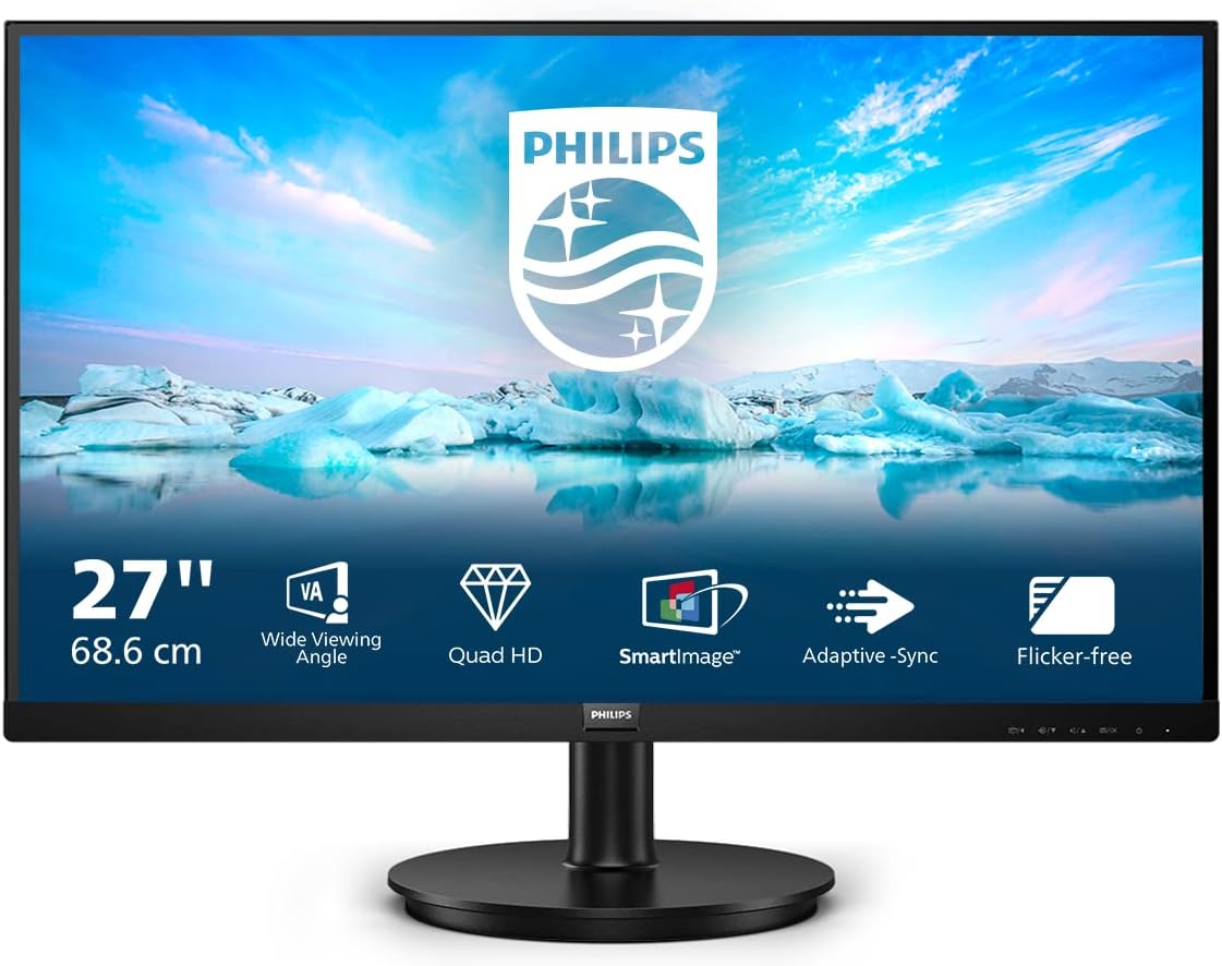 PHILIPS 275V8LA - 27 Inch QHD Monitor, VA, 4ms, 75Hz, Adaptive Sync ...