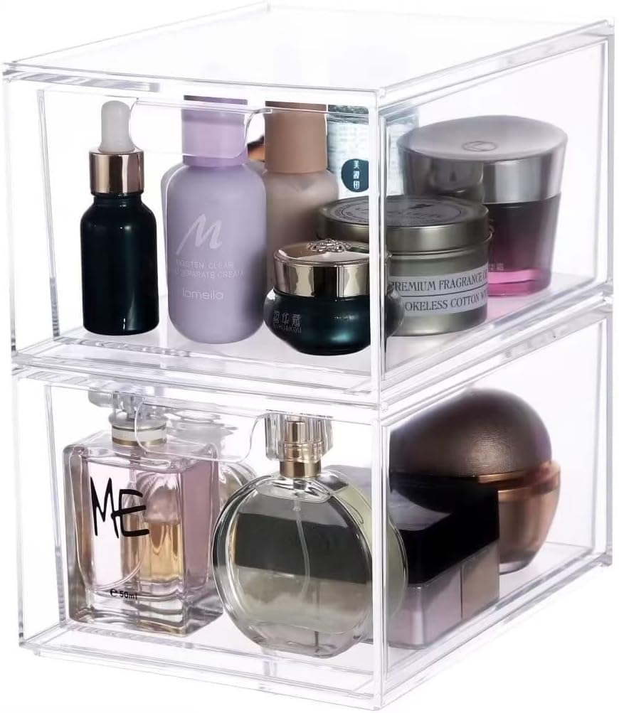 Cq acrylic 2 Pack Clear Makeup Organizer for Vanity Stackable Cosmetic ...