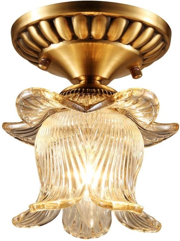 MIMMIC Glass Lampshade Retro Copper Ceiling Light Ceiling Lamp Vintage ...