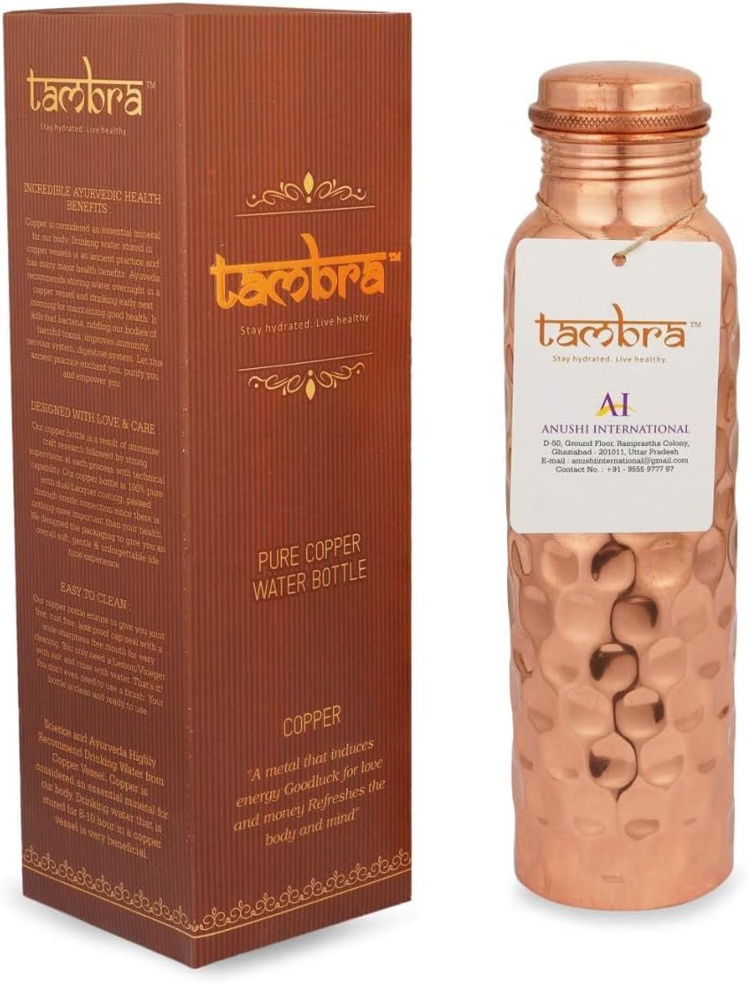 Amazon.com: Tambra Pure Copper Water Bottle for Drinking, Handcrafted ...