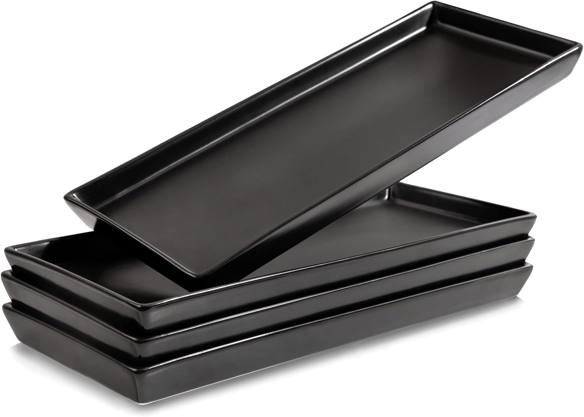 Amazon.com: 4 Rectangle Black Plastic Trays Heavy Duty Plastic Serving ...