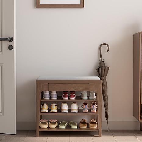 Amazon.com: KASLANDI Small Shoe Bench with Storage, Wooden Shoe Storage ...