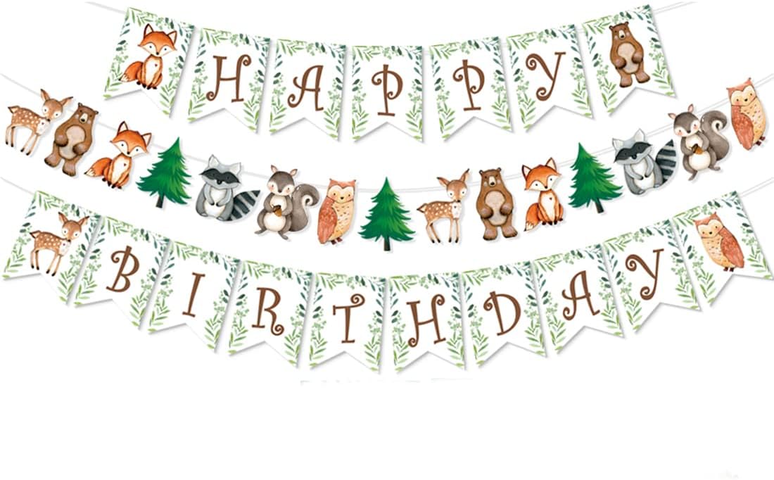 Amazon.com: Woodland Party Decorations Woodland Happy Birthday Banner ...