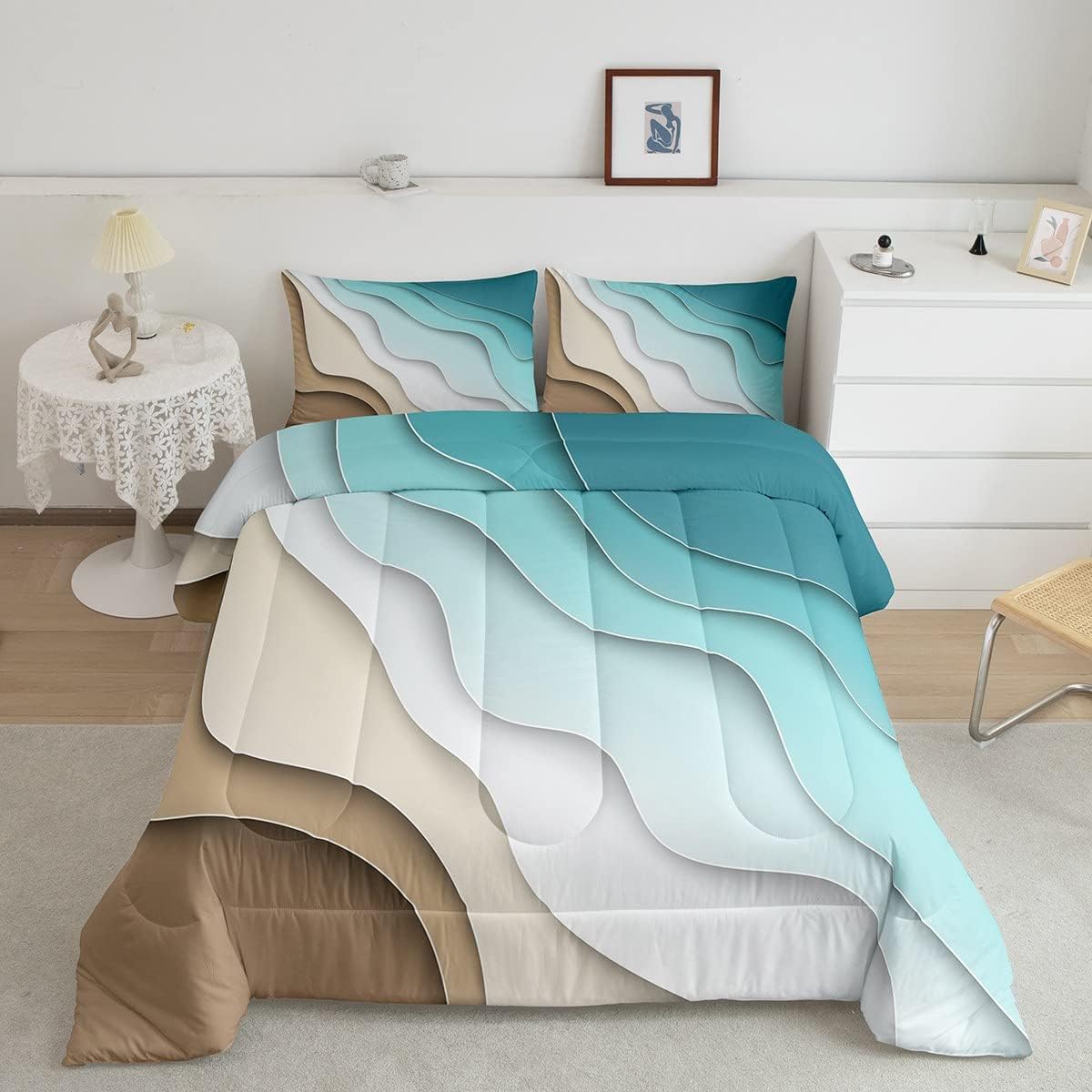 Amazon.com: Abstract Ombre Comforter Set Ocean Waves Bedding Set Decor ...