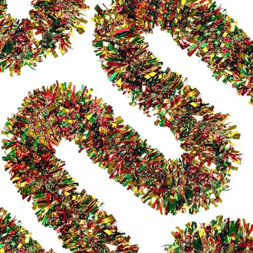 Amazon.com: Sggvecsy 49.2Ft Christmas Green Red Gold Tinsel Garland ...