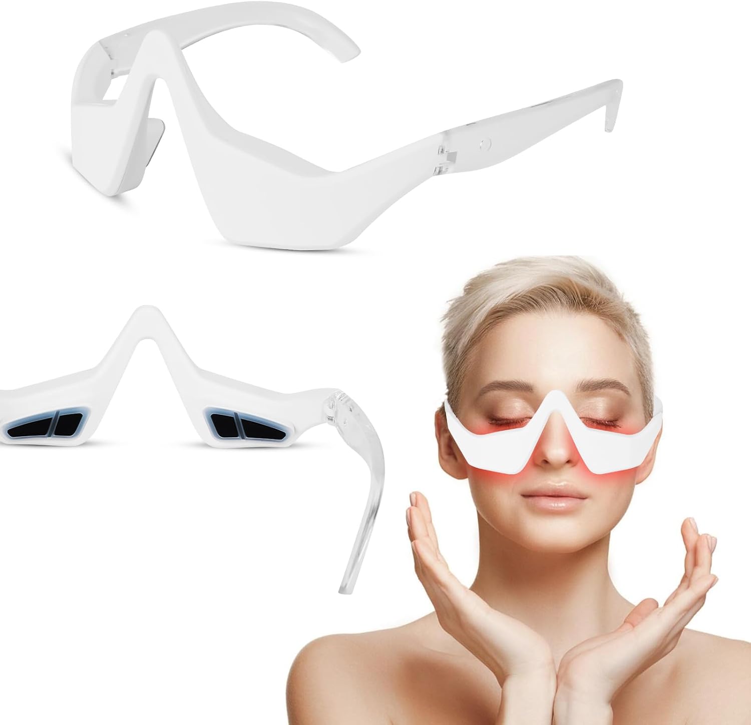 Under-Eye-Red-Light-Therapy Massager Glasses, Red-Light-Therapy Glasses LED-Eye-Massager for ...