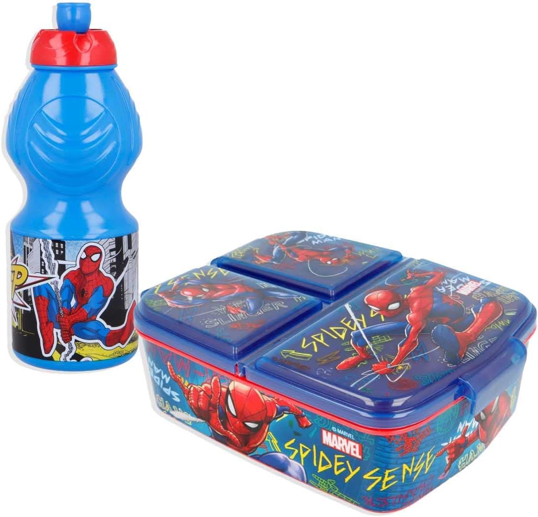 Spiderman Lunch Box and Bottle Set, Childrens Bento Style Compartment ...