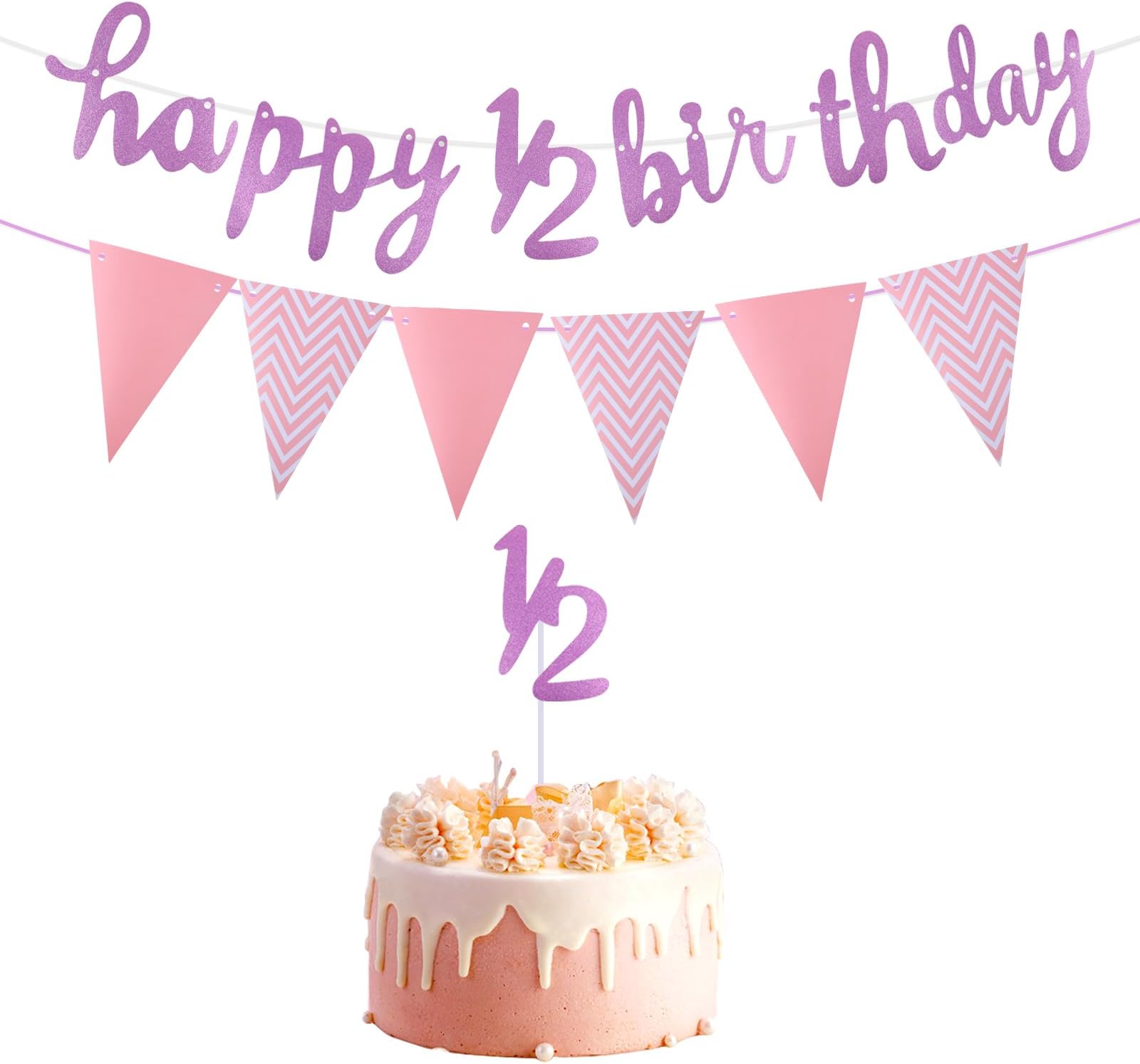 Amazon.com: Happy 1/2 Birthday Banner Glitter Half Birthday 6 Months ...