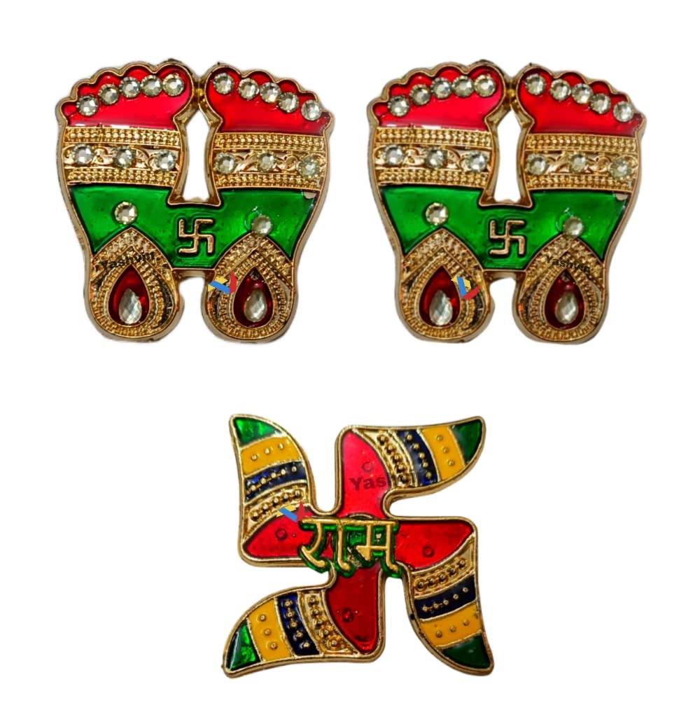 Buy Acrylic Stone Work Laxmi Charan Paduka with Swastik Sticker laxmi ...