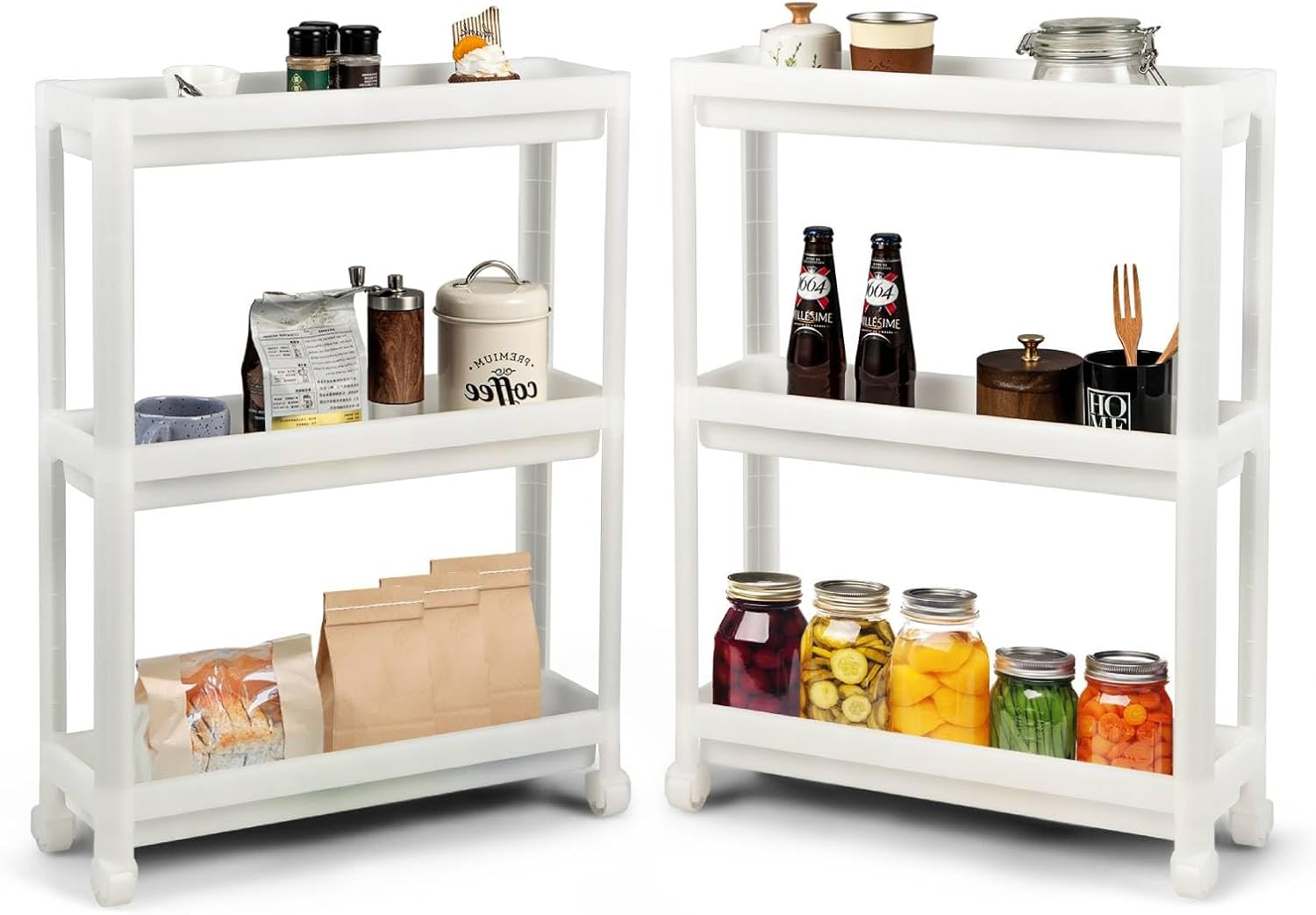 GiantexUK 2 Pack Slim Storage Carts, 3-Tier Detachable Slide Out ...