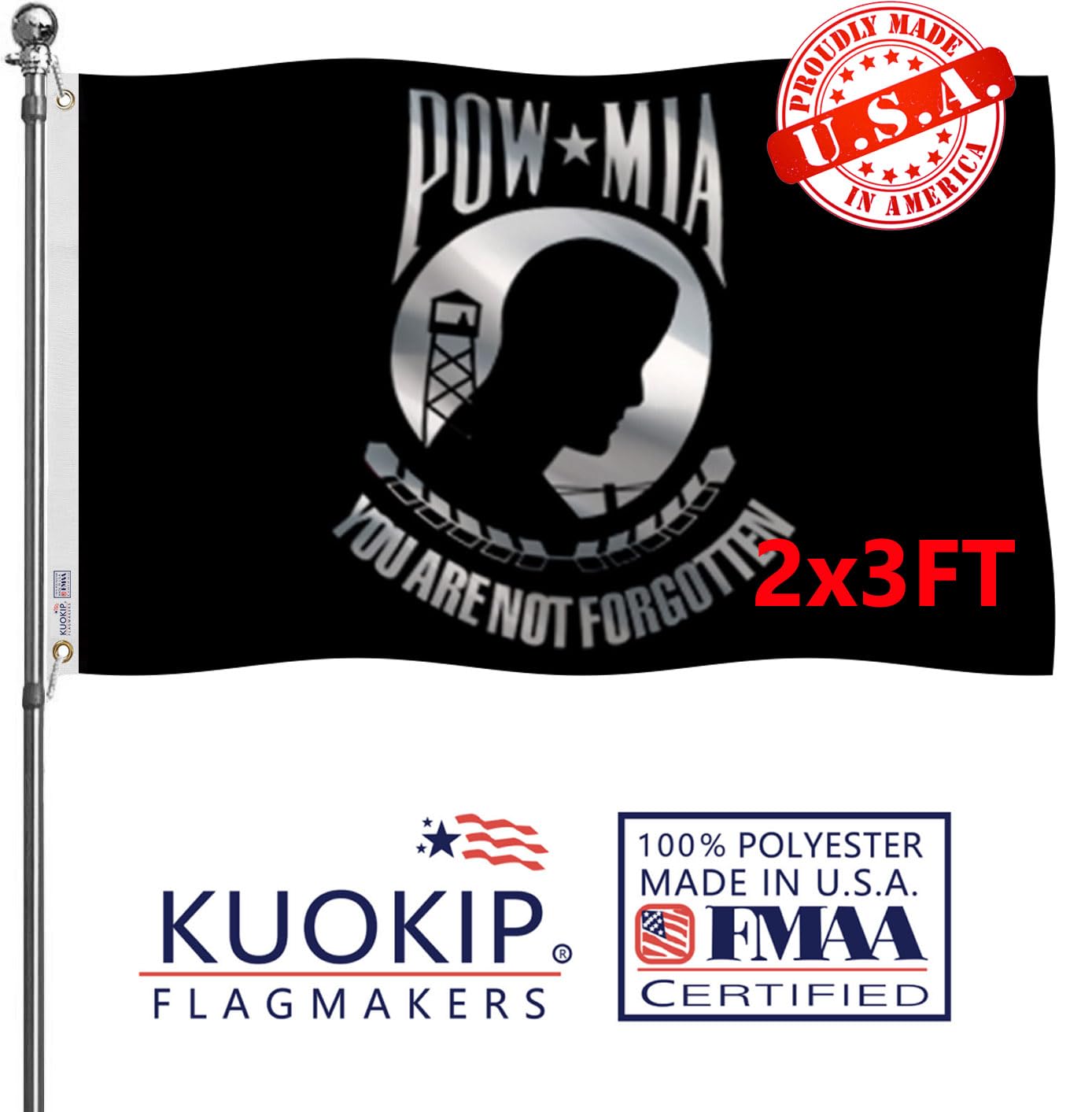 Amazon.com : Double Sided Pow Mia Flag 3x5 Made in USA Outdoor Heavy ...