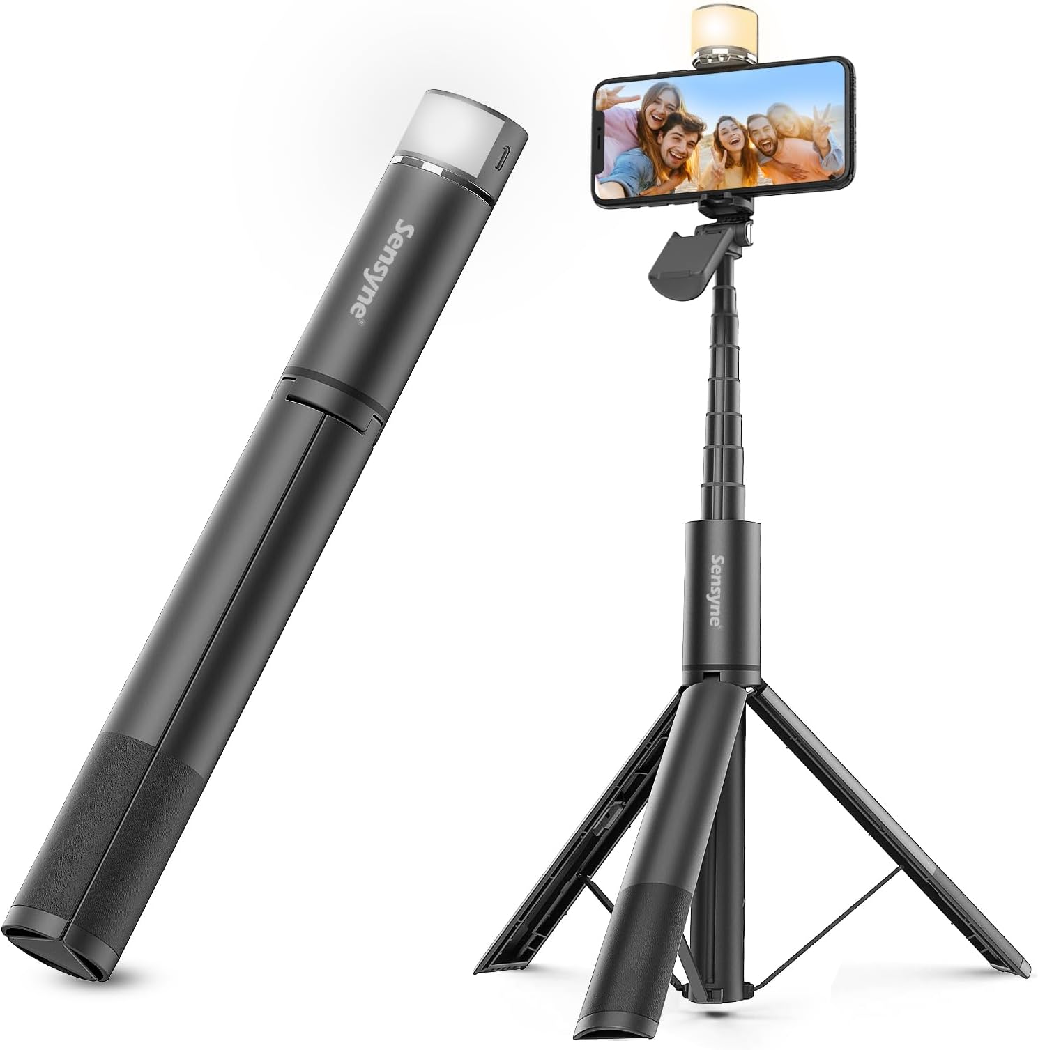 Amazon.com: Sensyne Selfie Stick with Light, Phone Tripod with 360 ...