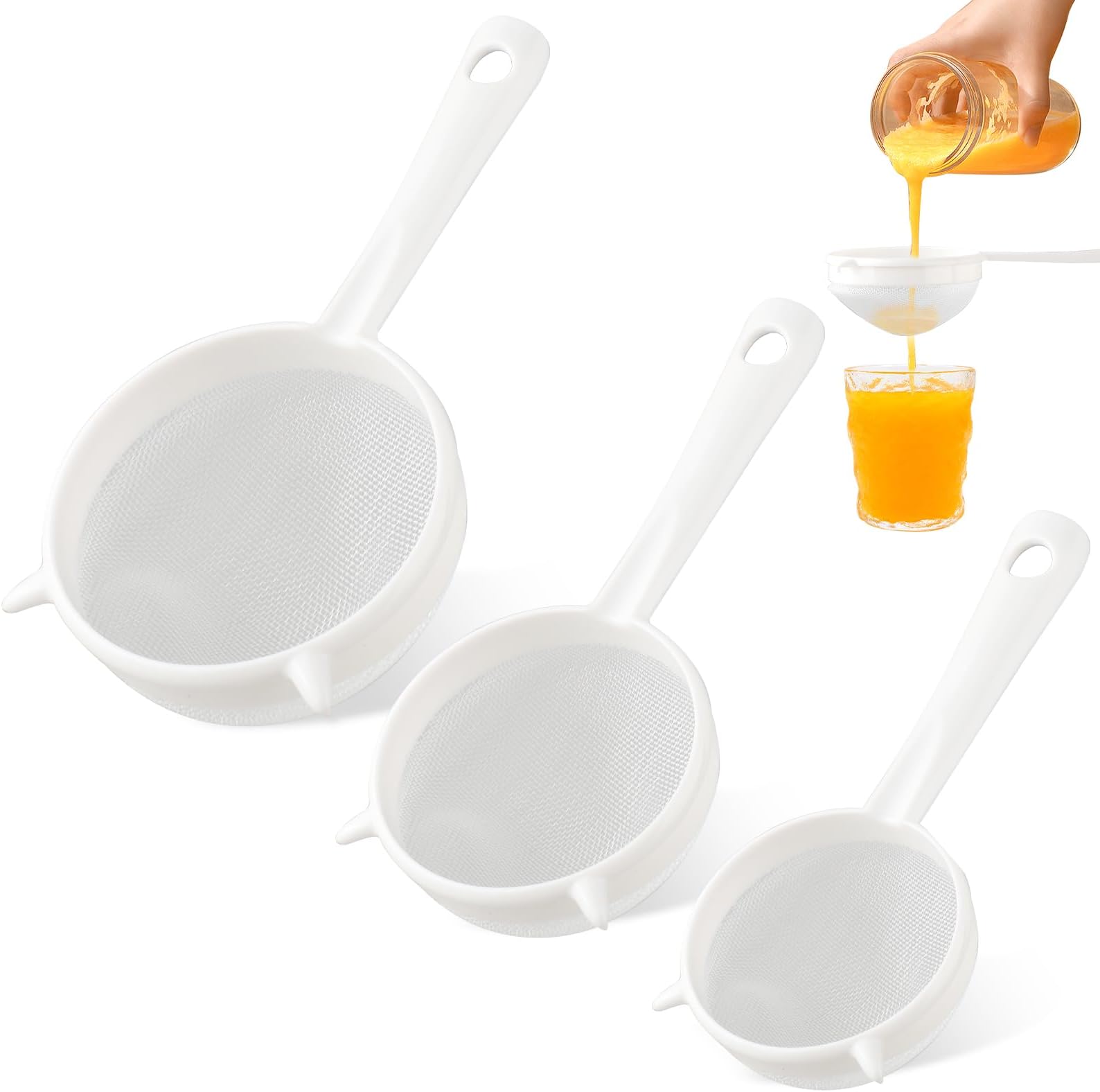 Amazon.com: Worldity 4 Pcs Fine Nylon Mesh Strainer, Double Ear Food ...