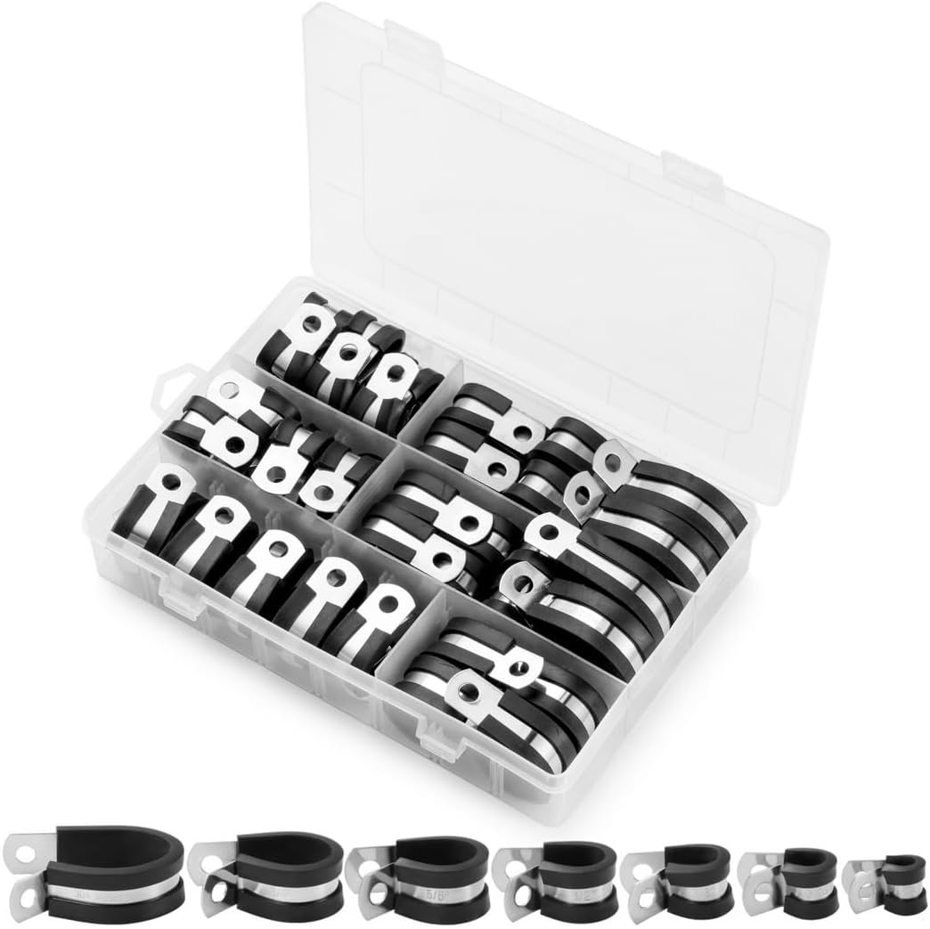 60 Count Loop Clamp Set With Rubber Lining, Stainless Steel Cable And ...