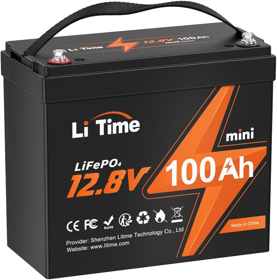 Amazon.com: LiTime 12.8V 100Ah Mini LiFePO4 Lithium Auto Battery with ...