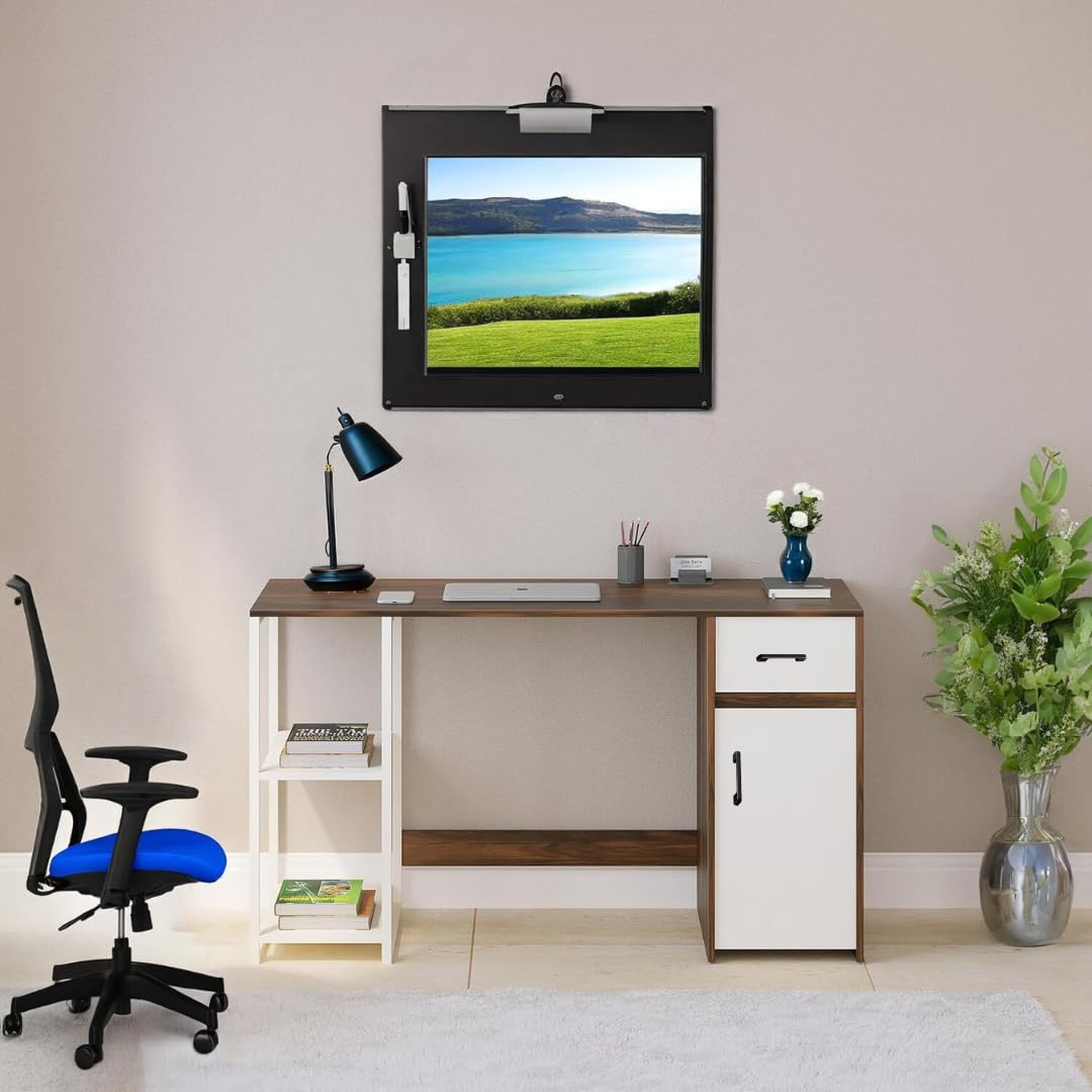 Deskio Computer Table with Drawer and Shelves Storage, Made Engineered ...