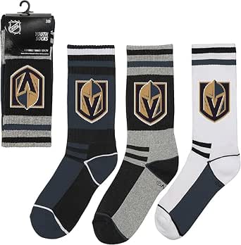 Amazon.com: VF NHL Vegas Golden Knights Youth Crew Socks, 3-Pack, Black ...