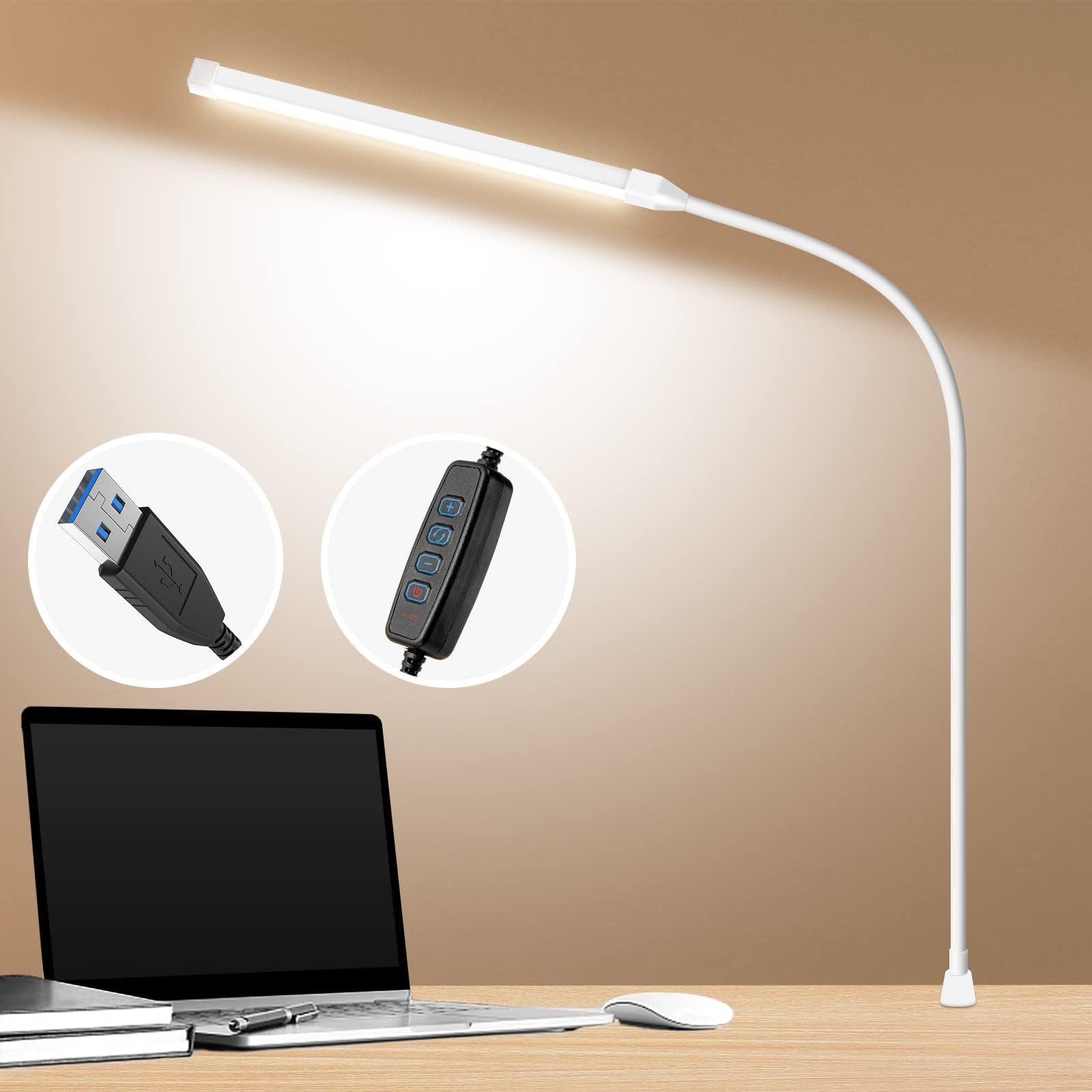 Desk Lamp with Clamp,3 Color Modes,Flexible Gooseneck Clamp Light ...