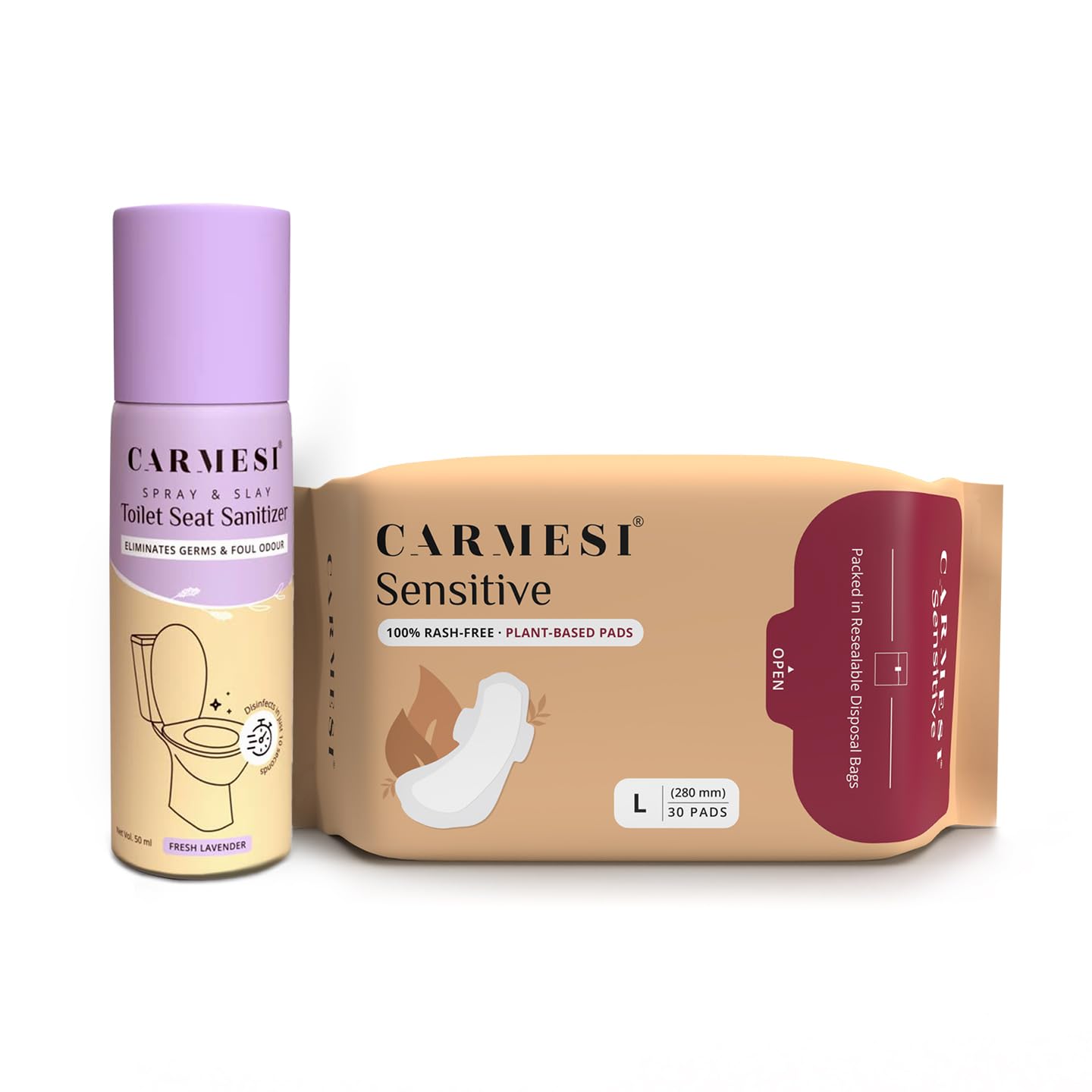 Buy Carmesi Sensitive Sanitary Pads + Toilet Seat Sanitizer Combo | 30 ...