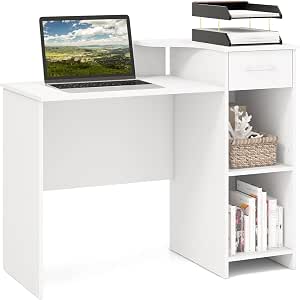 Amazon.com: COSTWAY Computer Desk with Printer Shelf, Modern PC ...