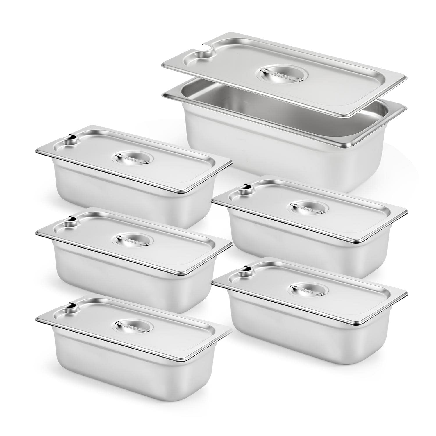 Amazon.com: CURTA 6 Pack Anti-Jam Slotted Hotel Pans with Lids, 1/3 ...