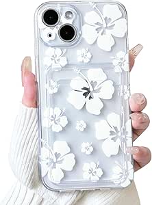 Amazon.com: NITITOP Compatible with iPhone 13 Mini Case Clear with Card Holder Cute White Floral ...