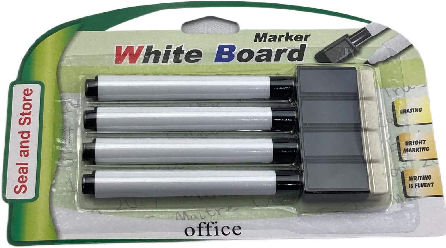 ANSIO Dry Wipe Whiteboard Marker Pen Set with Magnetic Eraser, White ...