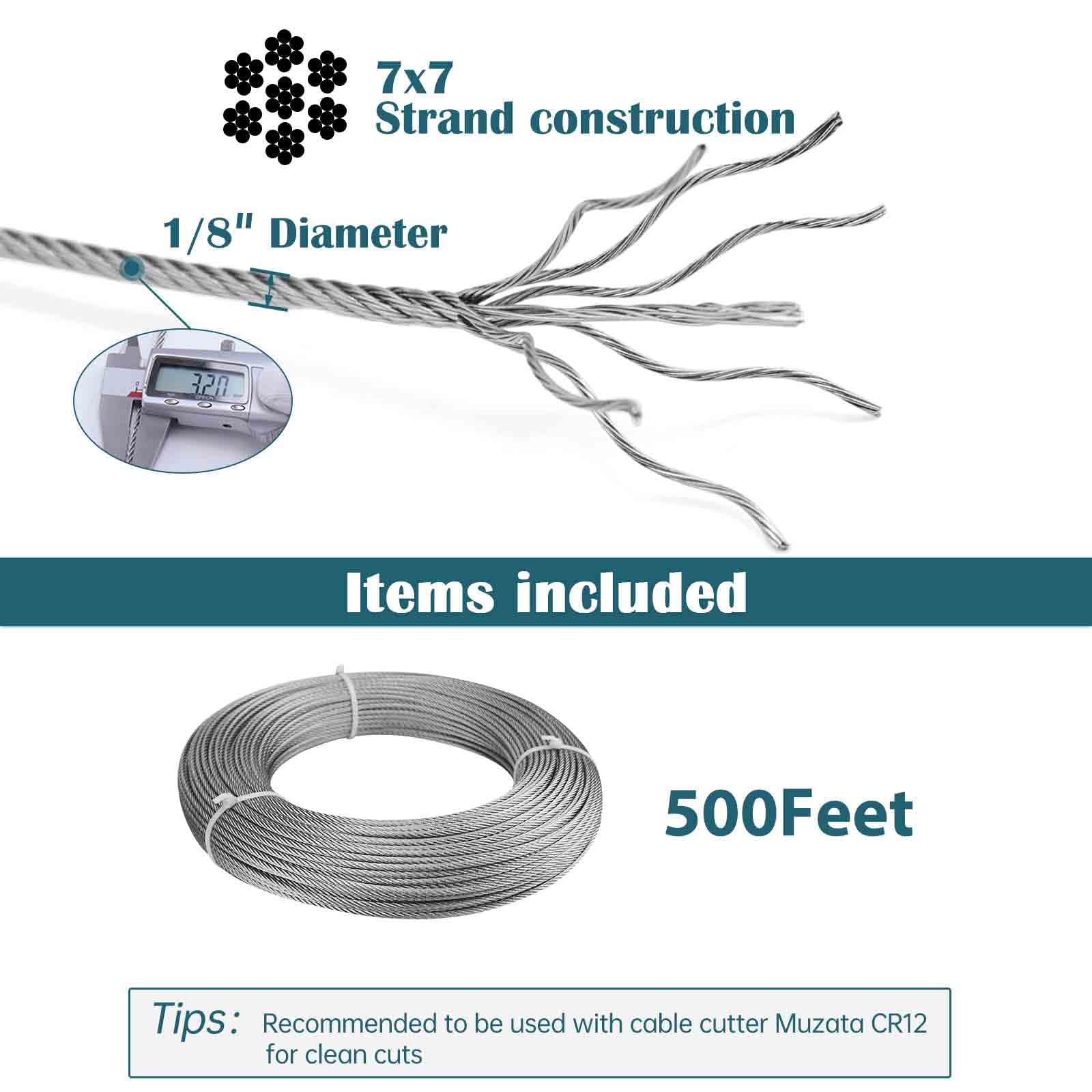 Snapklik.com : 500 Ft 1/8" Stainless Steel Cable Railing System ...