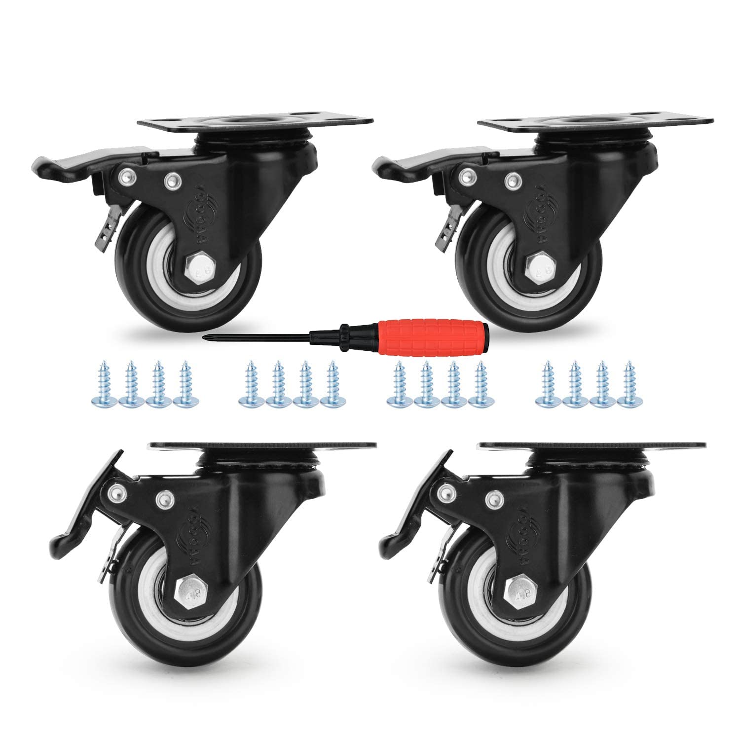 YOOGAA 2" Heavy Duty Caster Wheels Safety Dual Locking Castor Wheels ...