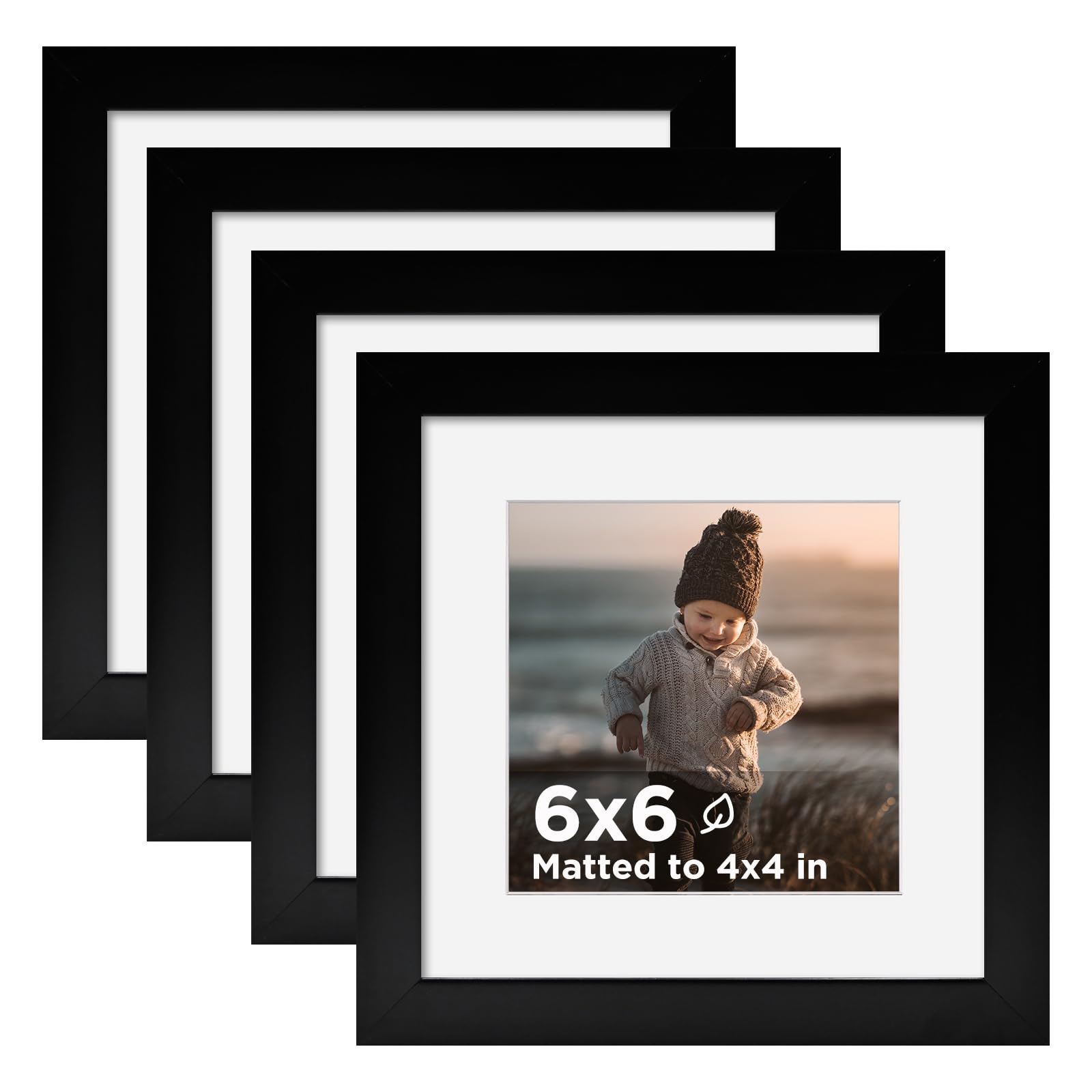 Snapklik.com : KINLINK 6x6 Picture Frame Black Set Of 4, Wooden Square ...