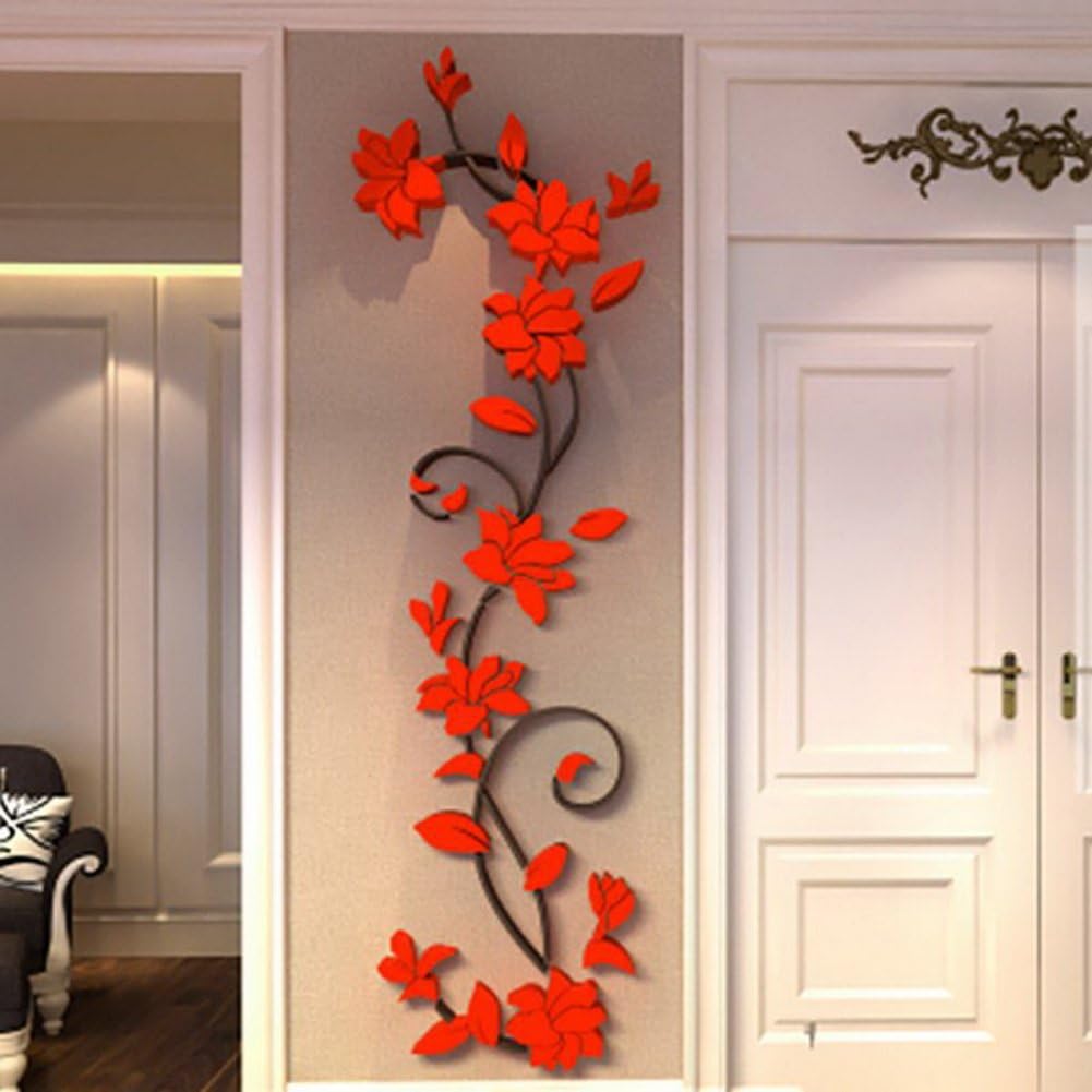 Amazon.com: Fenta Wall Decoration Rose Flower Acrylic 3D Wall Sticker ...