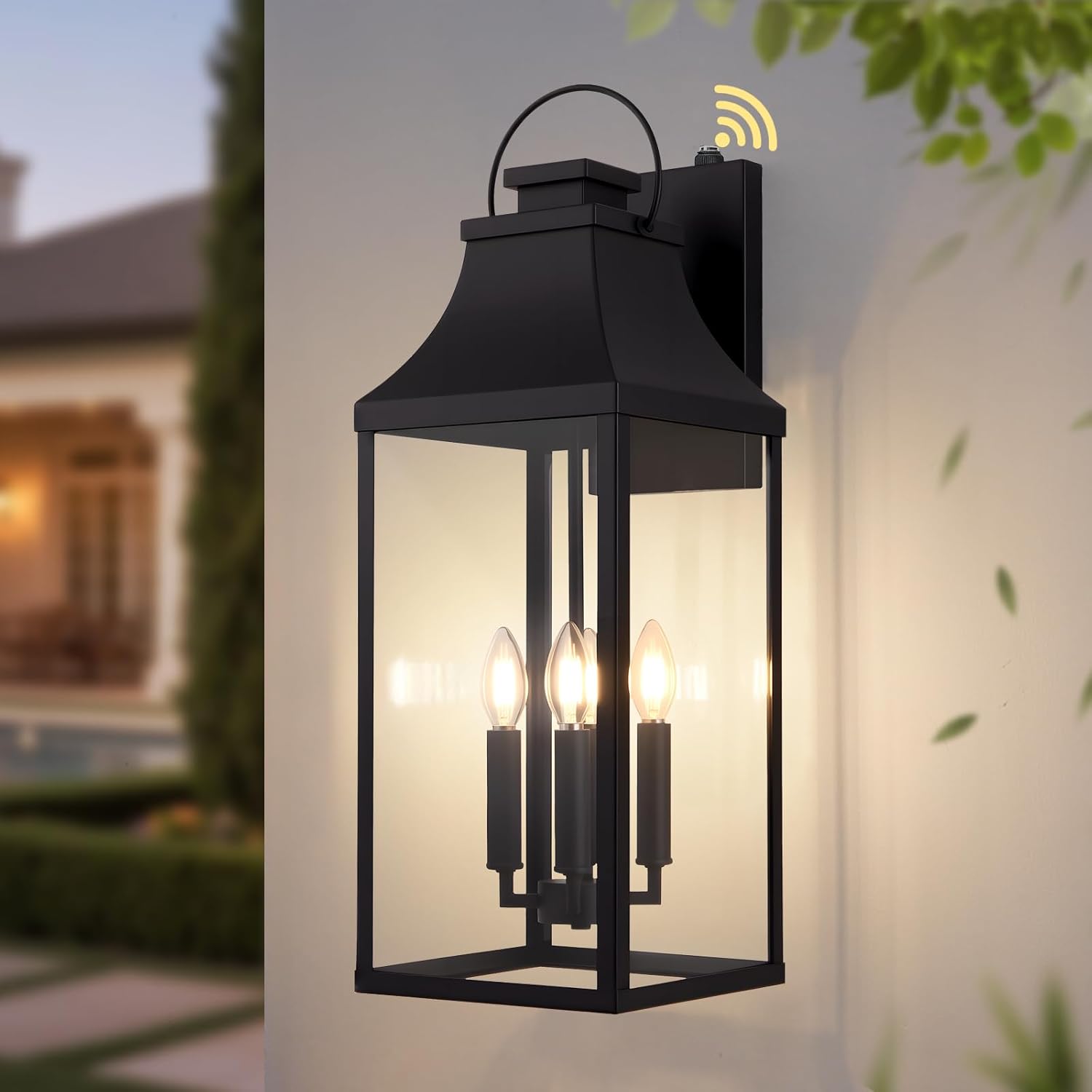 tewei 25'' Dusk to Dawn Outdoor Wall Light, Large Black Outdoor Porch ...